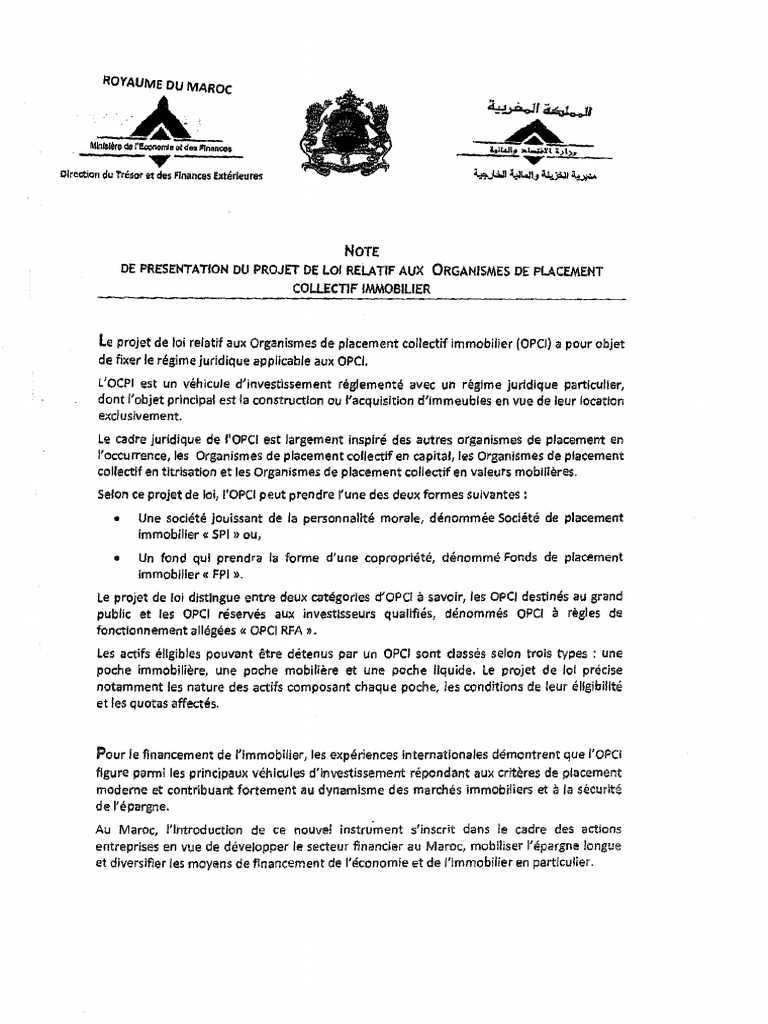 Projet de loi sur les OPCI au Maroc | PDF | Action (Finance) | Droit ...