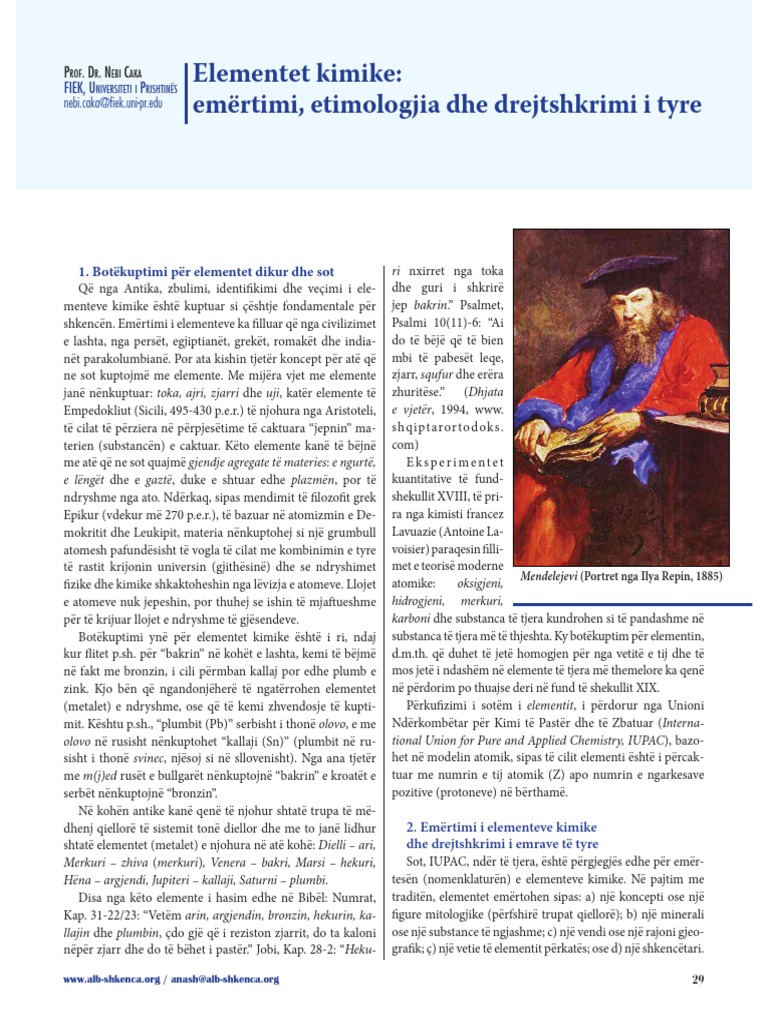 Elementet Kimike Emertimi Etimologjia | PDF