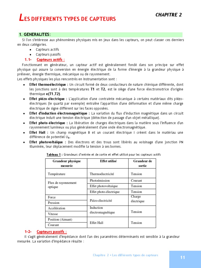 ch12 Les Differents Types de Capteurs PDF | PDF | Piézoélectricité | Semi-conducteurs
