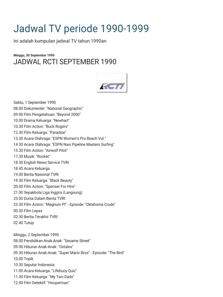 Jadwal TV RCTI Tahun 1990an | PDF | Mystery, Thriller & Crime Fiction ...