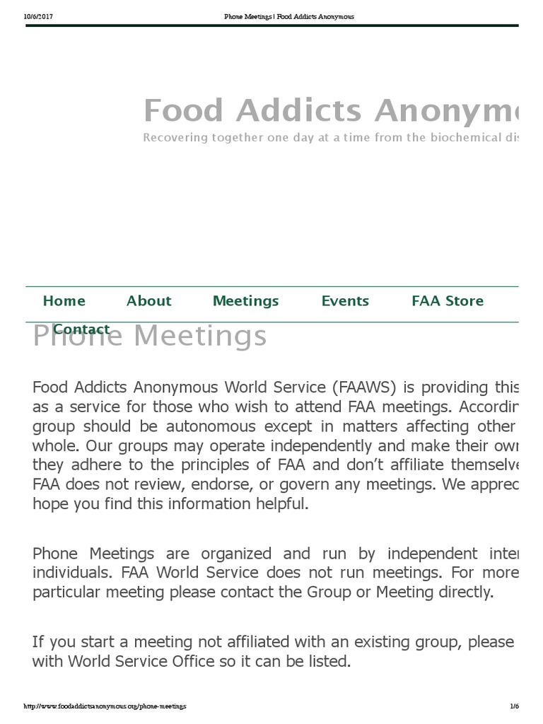 Phone Meetings - Food Addicts Anonymous | PDF