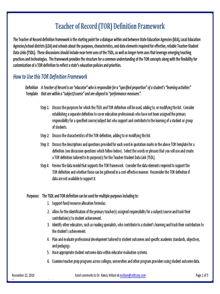 TSDL - TOR OperDefFramework - DRAFT - Rev 11-22-10 PDF | PDF | Teachers ...