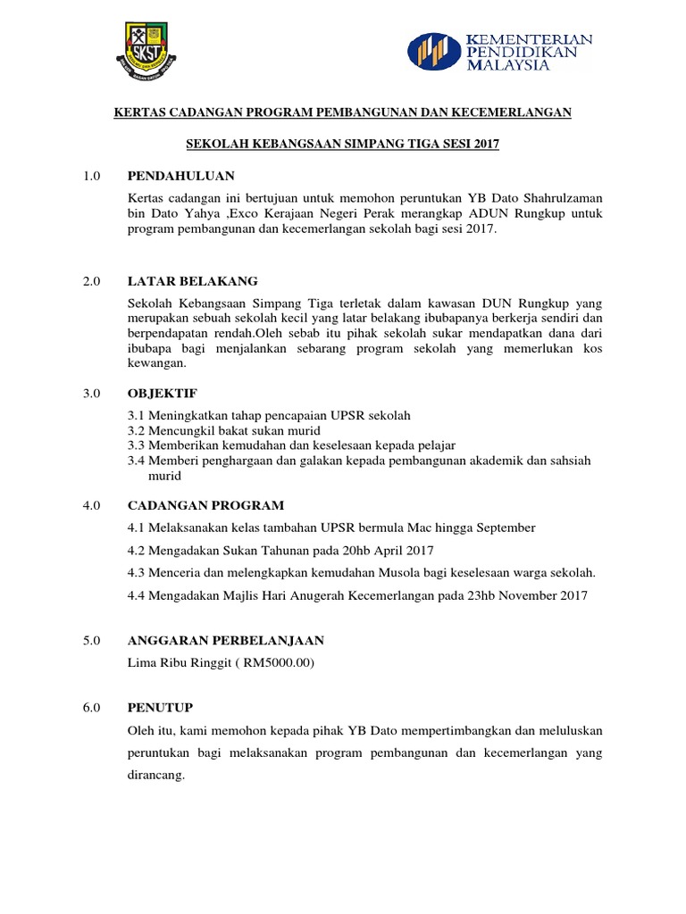 Kertas Cadangan Program Kecemerlangan | PDF Kertas Cadangan Program Kecemerlangan | PDF