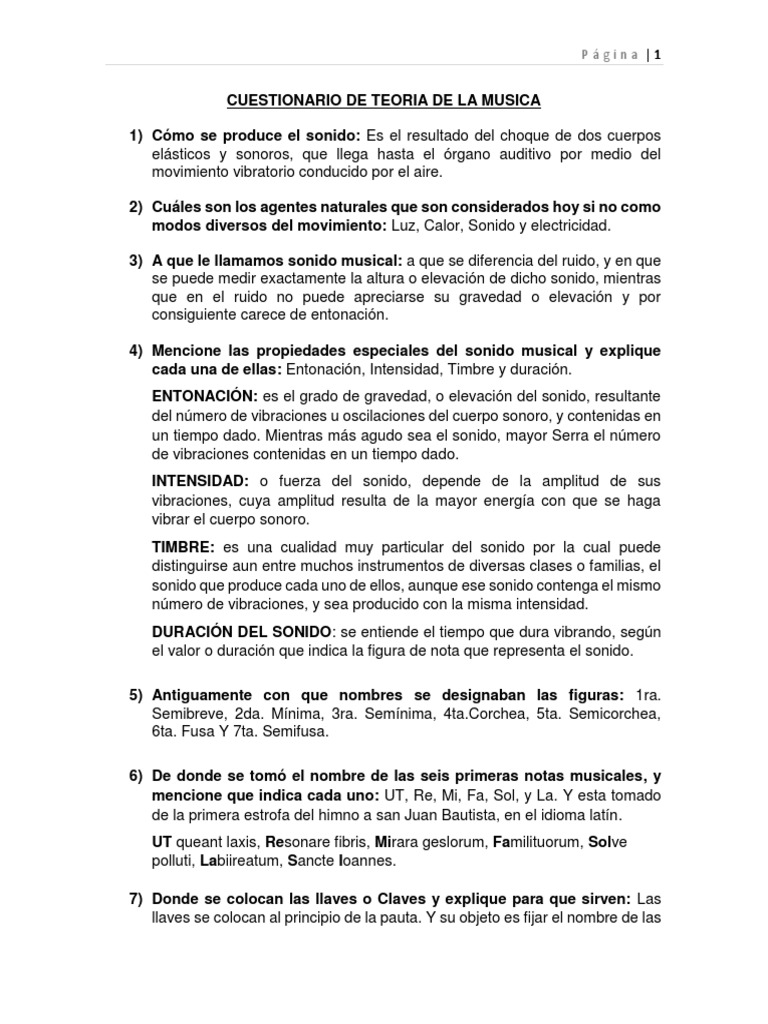 Cuestionario de Teoria de La Musica | PDF | Intervalo (música) | Sonido