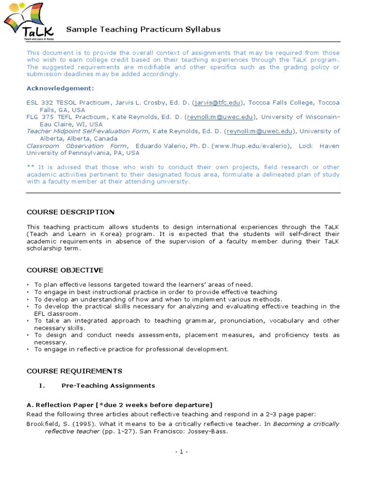 3_Sample+Teaching+Practicum+Syllabus | English As A Second Or Foreign ...