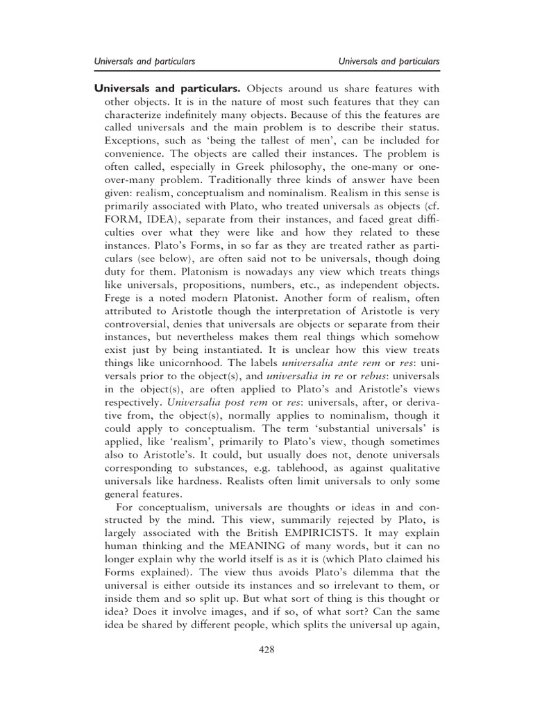 Universals and Particulars Universals and Particulars | PDF | Substance ...