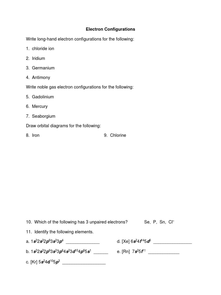 Electron Configurations Practice-17 | PDF | Electron Configuration ...