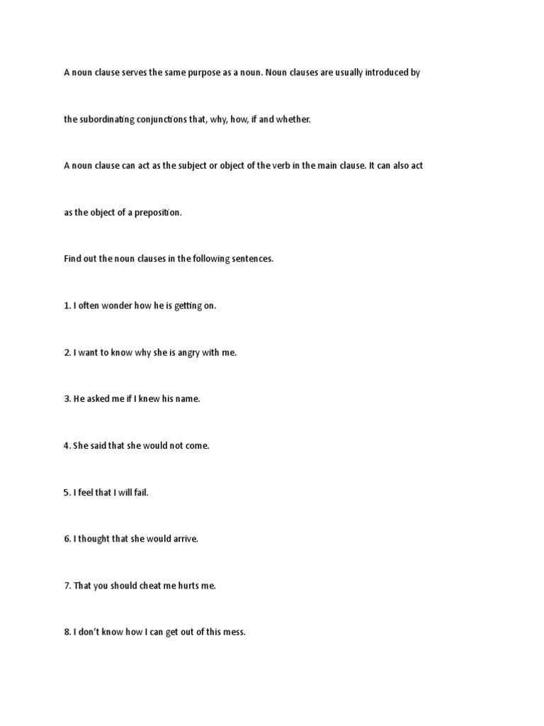 Noun Clause Exercise 2 | PDF