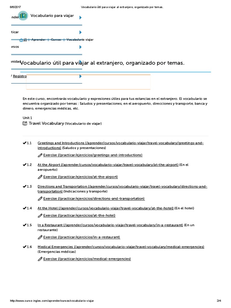 Vocabulario Útil para Viajar Al Extranjero, Organizado Por Temas | PDF ...