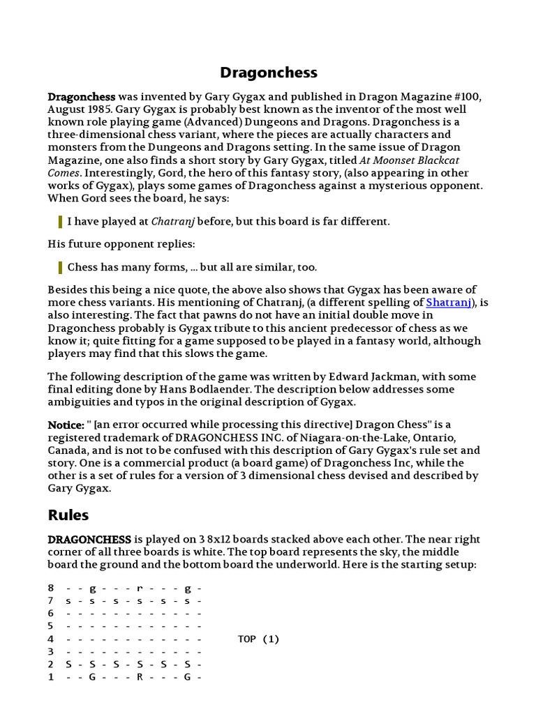 Dragonchess Rules | PDF | Abstract Strategy Games | Chess