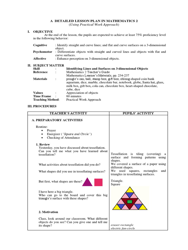 A Detailed Lesson Plan in Mathematics 2 | PDF | Shape | Rectangle