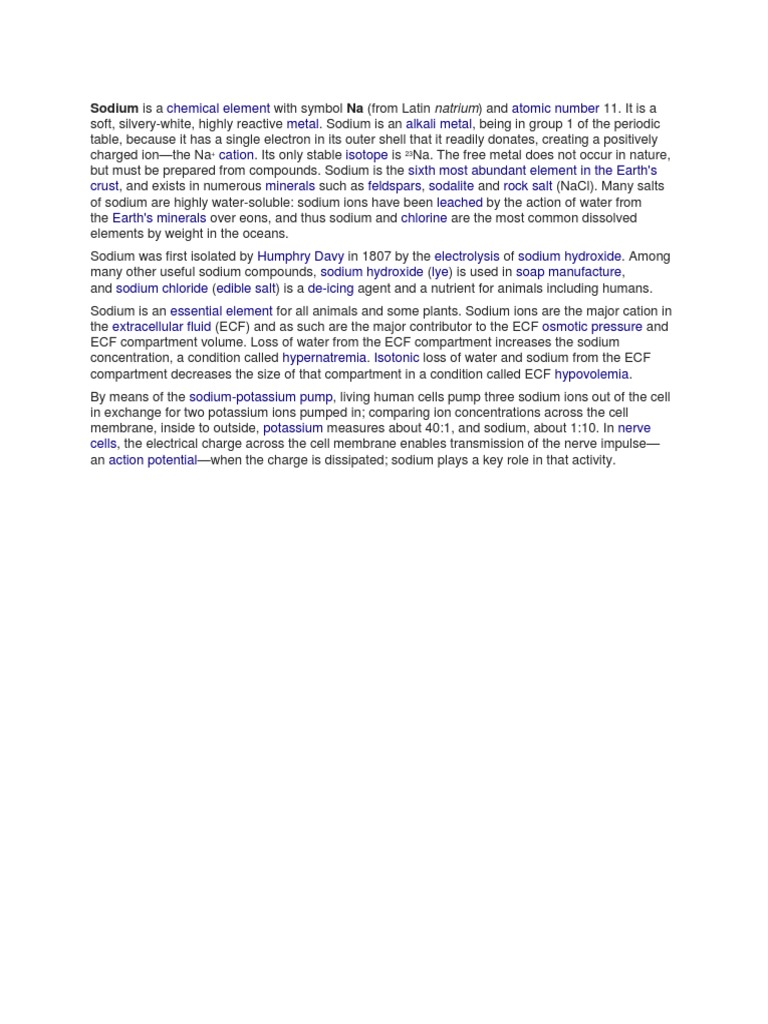 Understanding Sodium: Properties and Functions | PDF