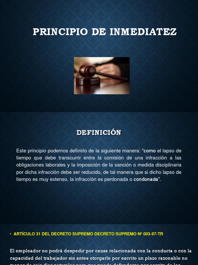 Diapositivas Principio de Inmediatez | Demanda judicial | Regulación