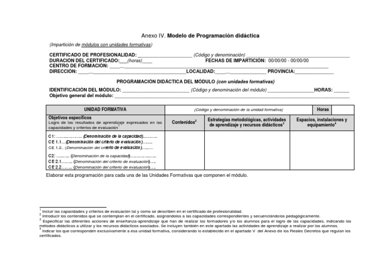 Modelo de Programacion Didactica Con Unidades Formativas. | PDF | Evaluación | Aprendizaje
