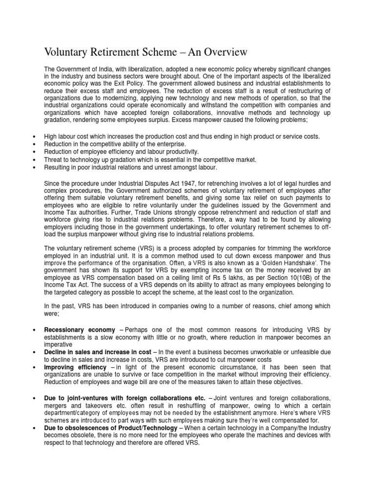 Voluntary Retirement Scheme | PDF | Layoff | Employment