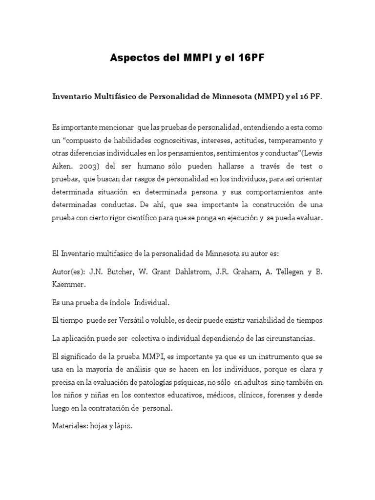 MMPI y 16pf | PDF