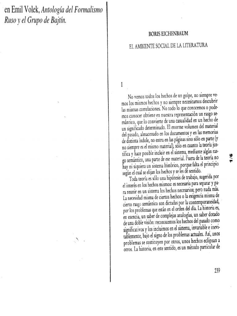 Boris Eichenbaum - El Ambiente Social de La Literatura | PDF