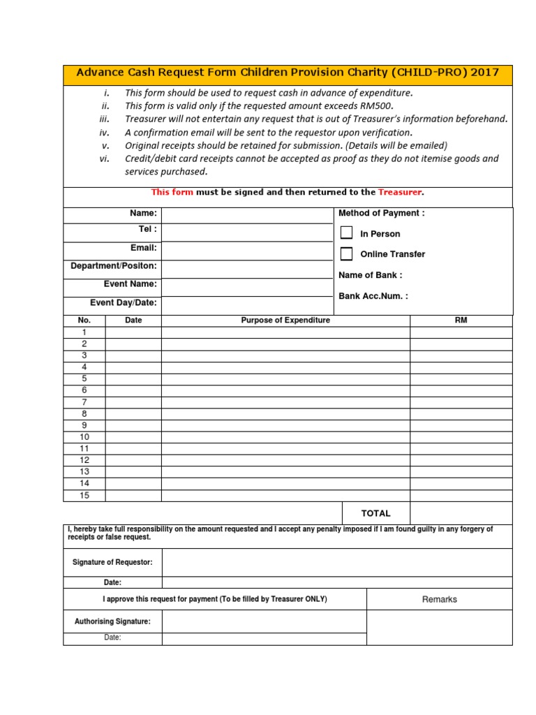 Advance Cash Request Form | PDF