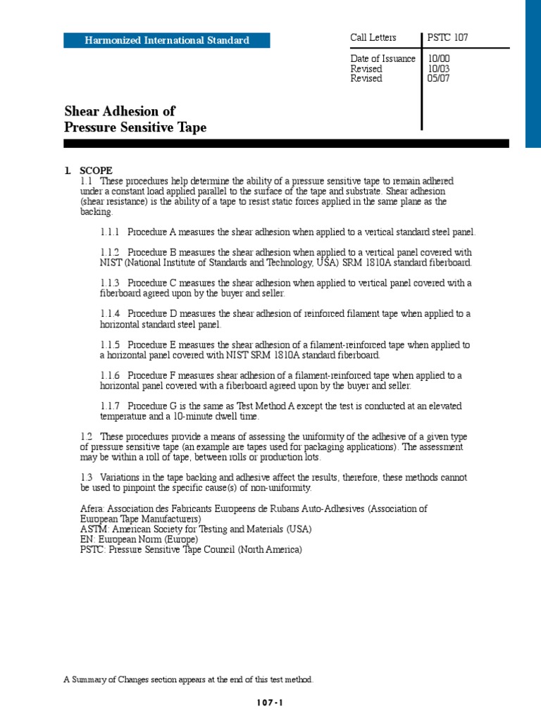 (PSTC) Shear Adhesion 107 | PDF | Adhesive | Adhesion