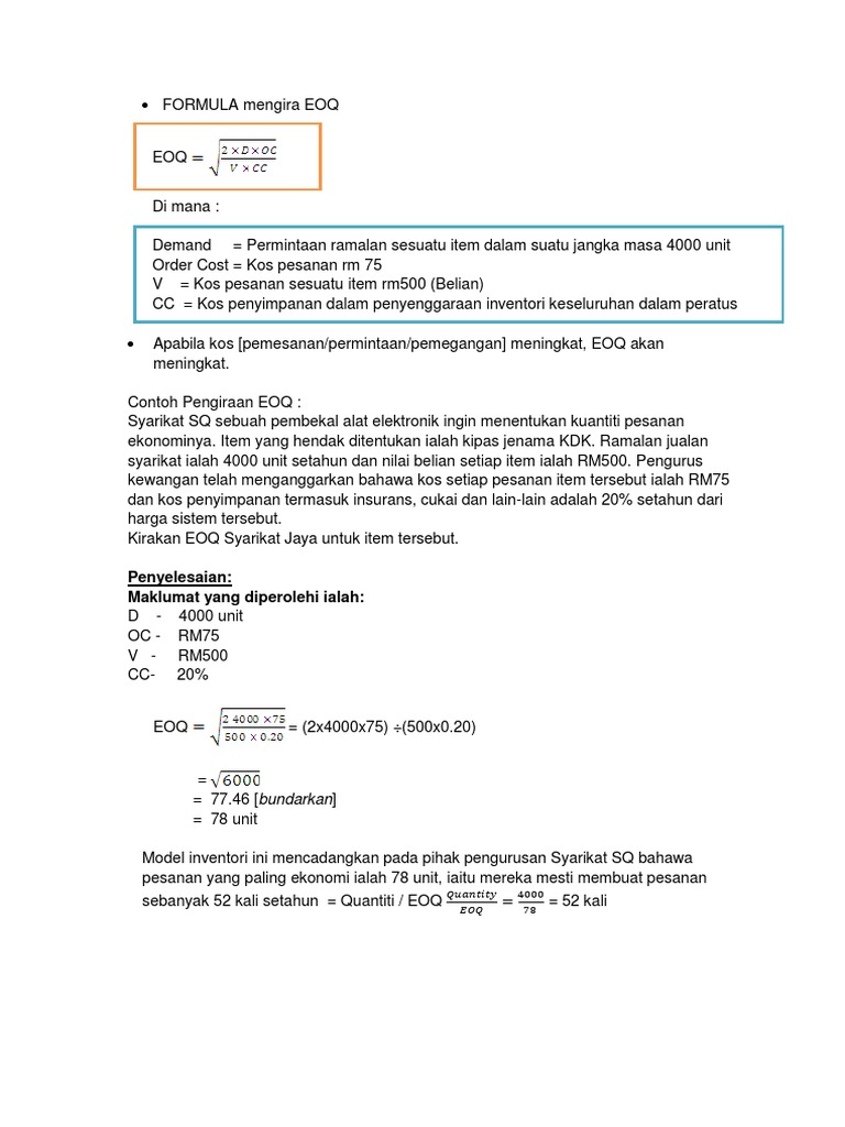 Formula Mengira Eoq | PDF
