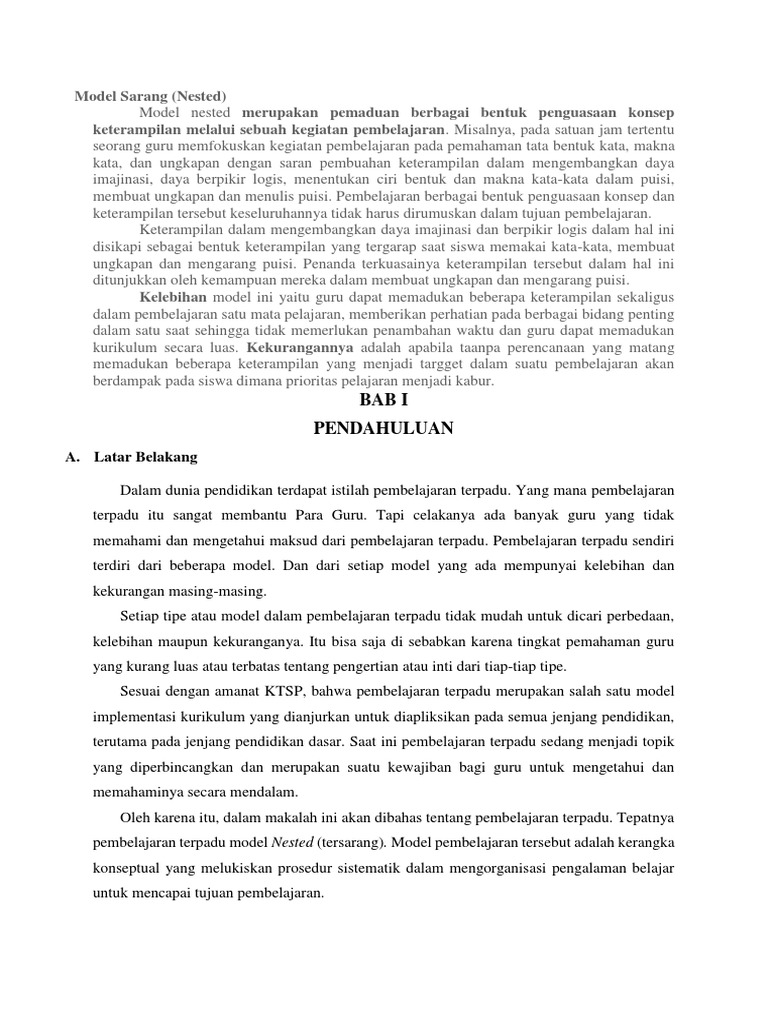 Model Pembelajaran Terpadu Nested | PDF | Karier & Perkembangan ...