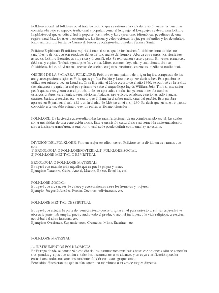 Folklore Social: Definición y Ejemplos | PDF | Folklore | Instrumentos ...