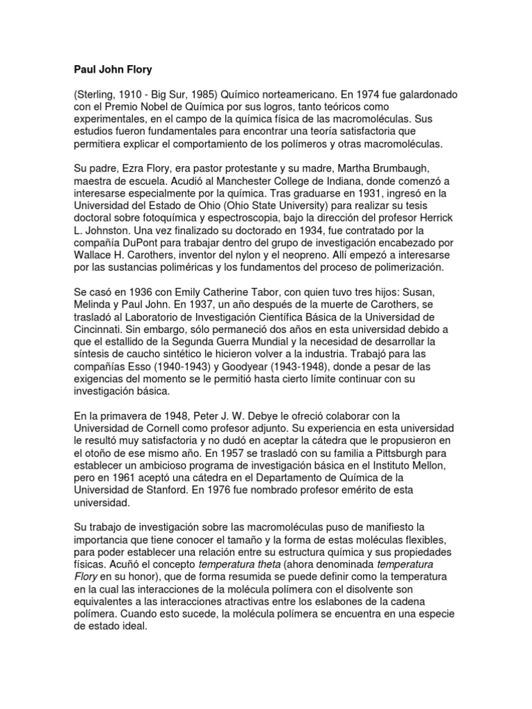 Paul John Flory | PDF | Polímeros | Moléculas
