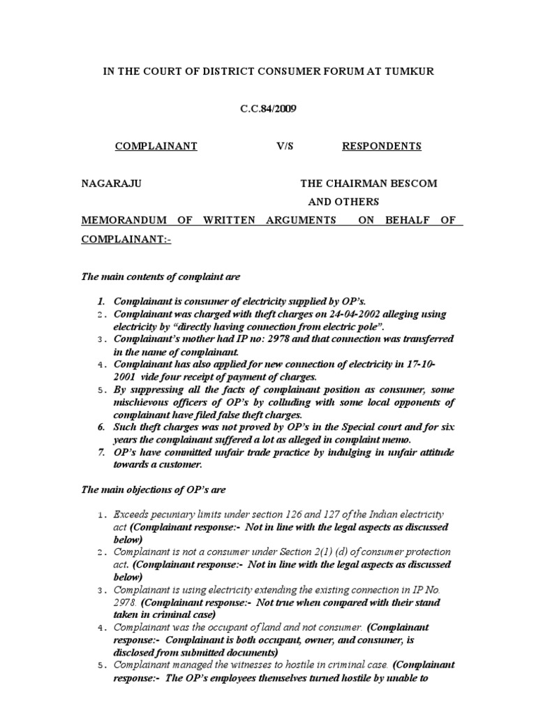 Written Arguments in Consumer Case | PDF | Prosecutor | Jurisdiction