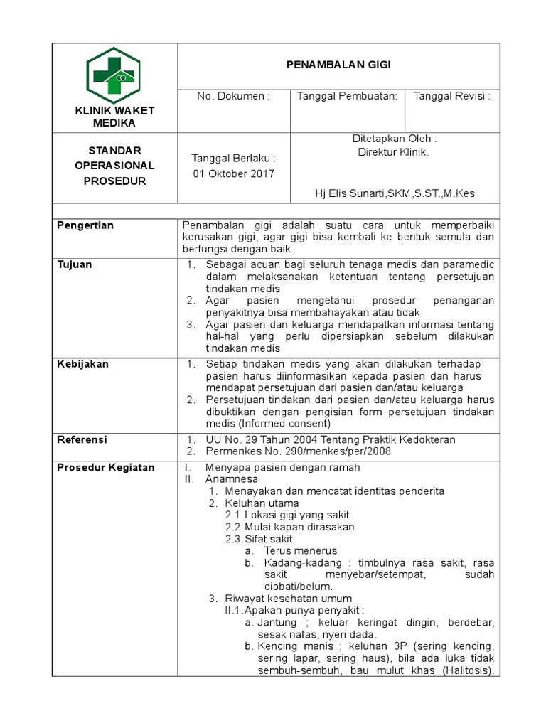 Sop Penambalan Gigi | PDF
