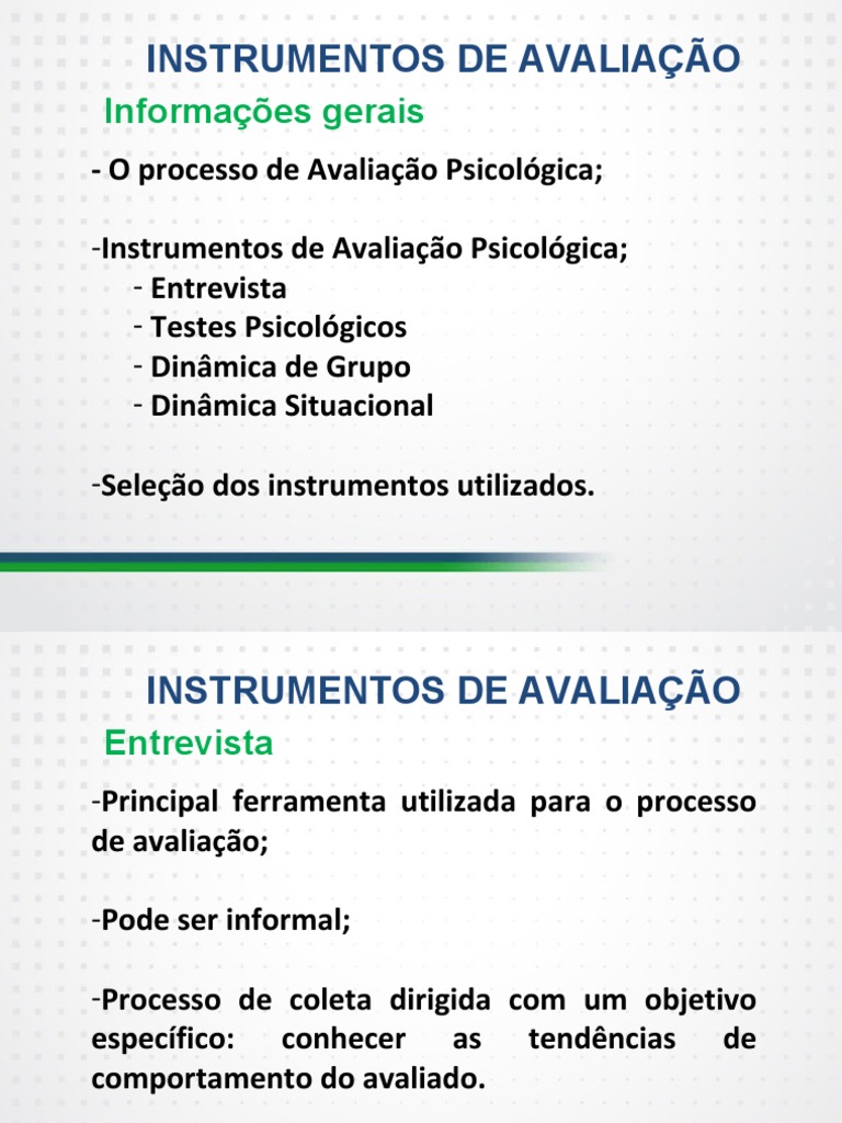 Instrumentos de Avaliação (Critérios de Seleção, Avaliação e ...