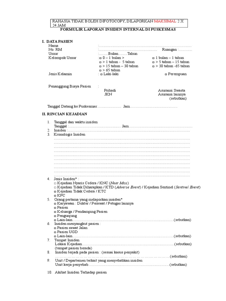 Formulir Laporan Insiden KTD, KTC, KNC, KPC | PDF
