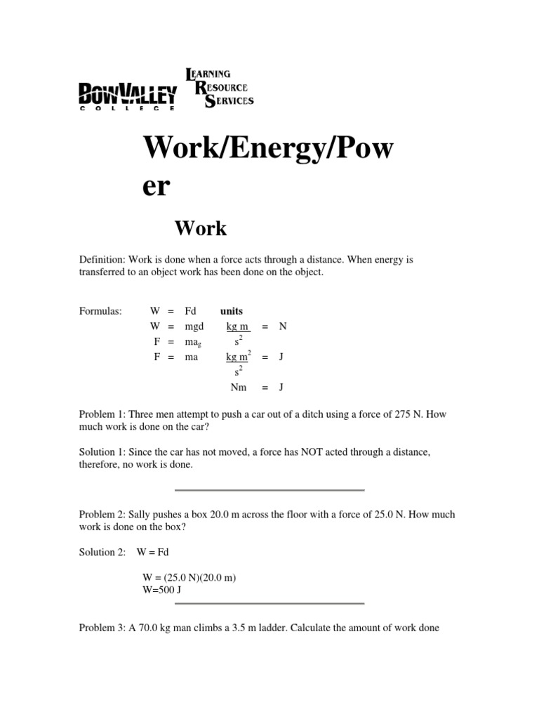 Physics20 Work Energy Power | PDF | Potential Energy | Power (Physics)