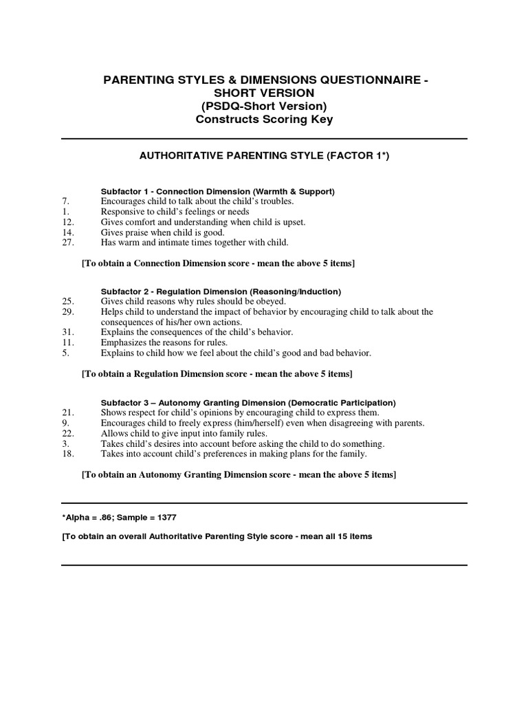 The Parenting Styles and Dimensions Ques-2 | PDF | Life Skills | Parenting