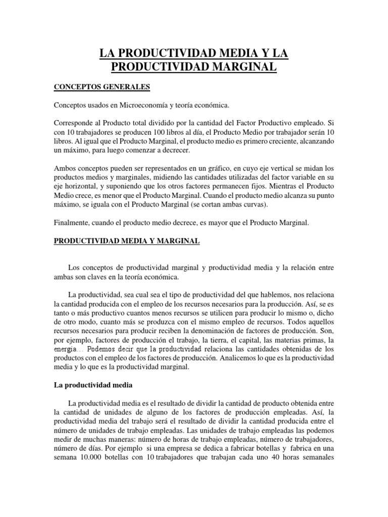 La Productividad Media y La Productividad Marginal | PDF | Factores de ...