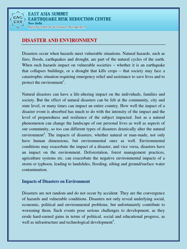 Disaster and Environment: Impacts of Disasters On Environment | PDF ...
