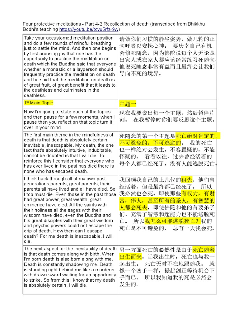 Maranasati From Bhikkhu Bodhi's Teaching (With Chinese Translation ...