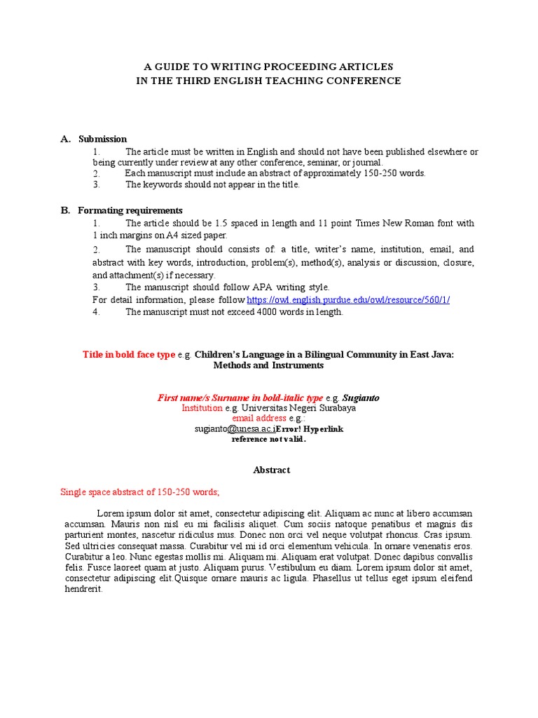 A Guide To Writing Proceeding Articles in The Third English Teaching ...