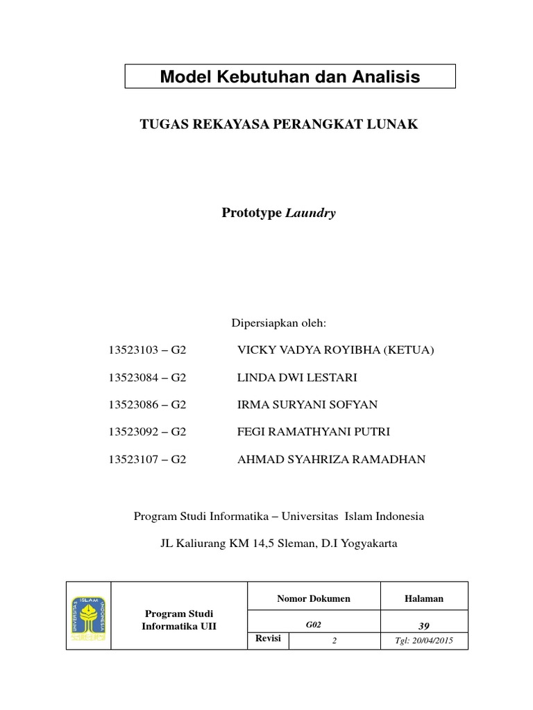 TUGAS REKAYASA PERANGKAT LUNAK - Prototype Laundry Model Kebutuhan Dan ...