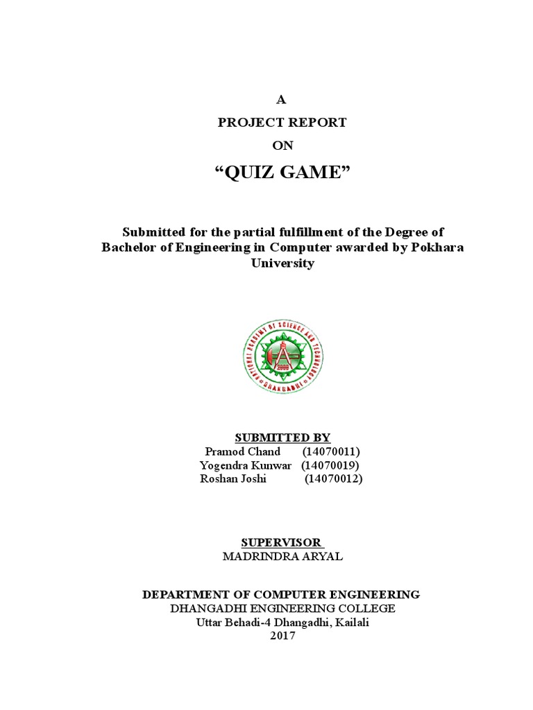 "Quiz Game": A Project Report ON | PDF | Workflow | System