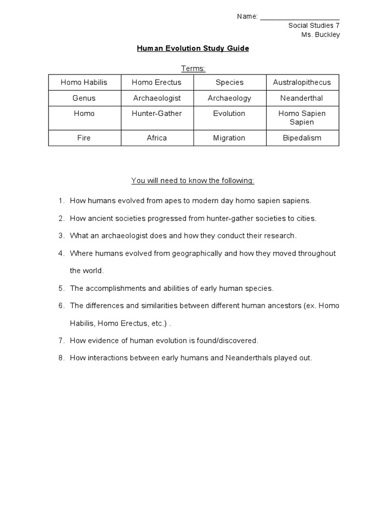 Human Evolution Study Guide | PDF | Pleistocene | Geological Epochs