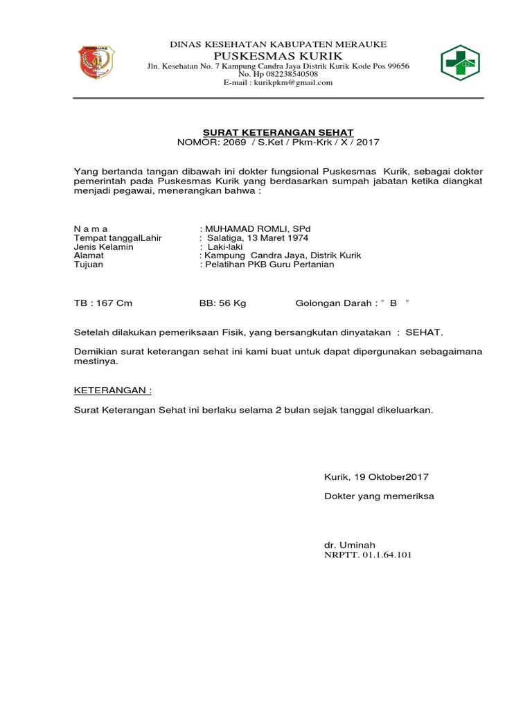 Surat Keterangan Sehat | PDF