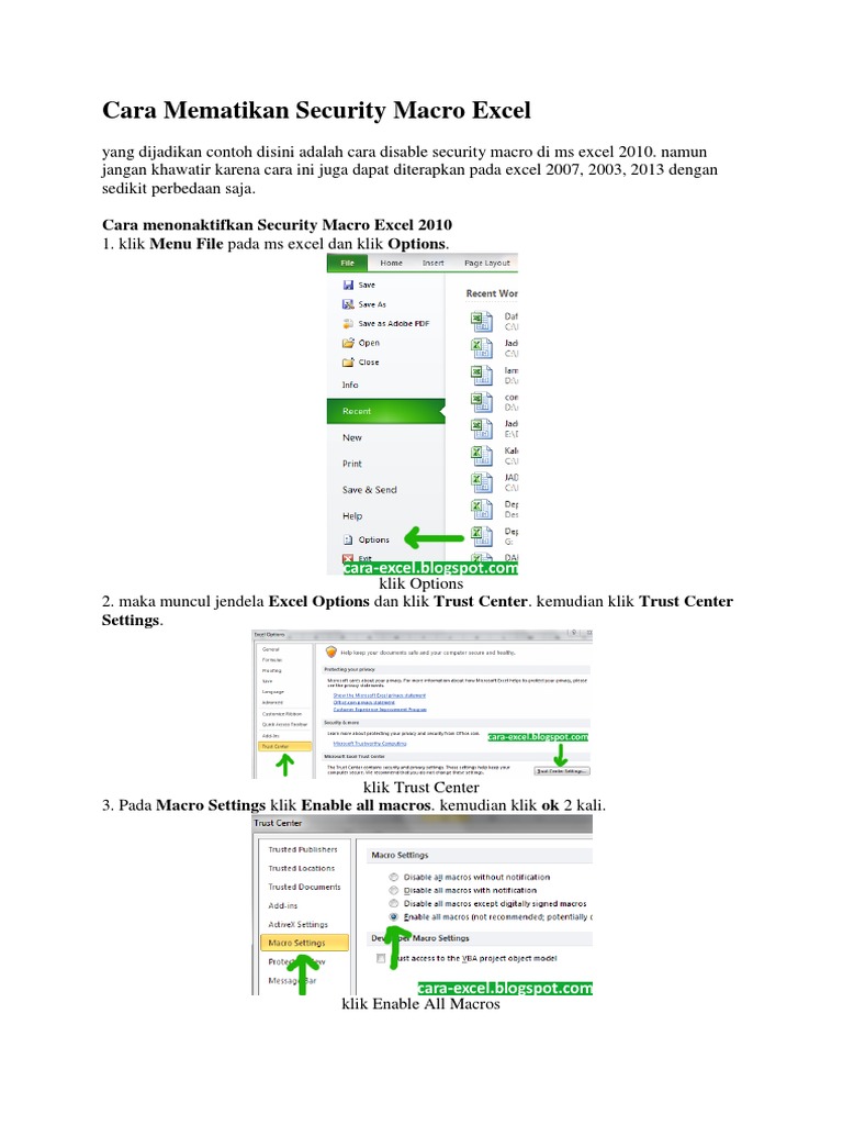 Cara Mematikan Security Macro Excel | PDF