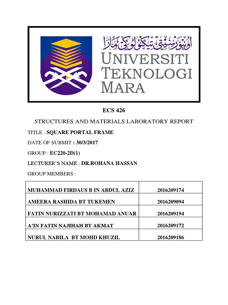 Square Portal Frame | PDF | Experiment | Structural Load