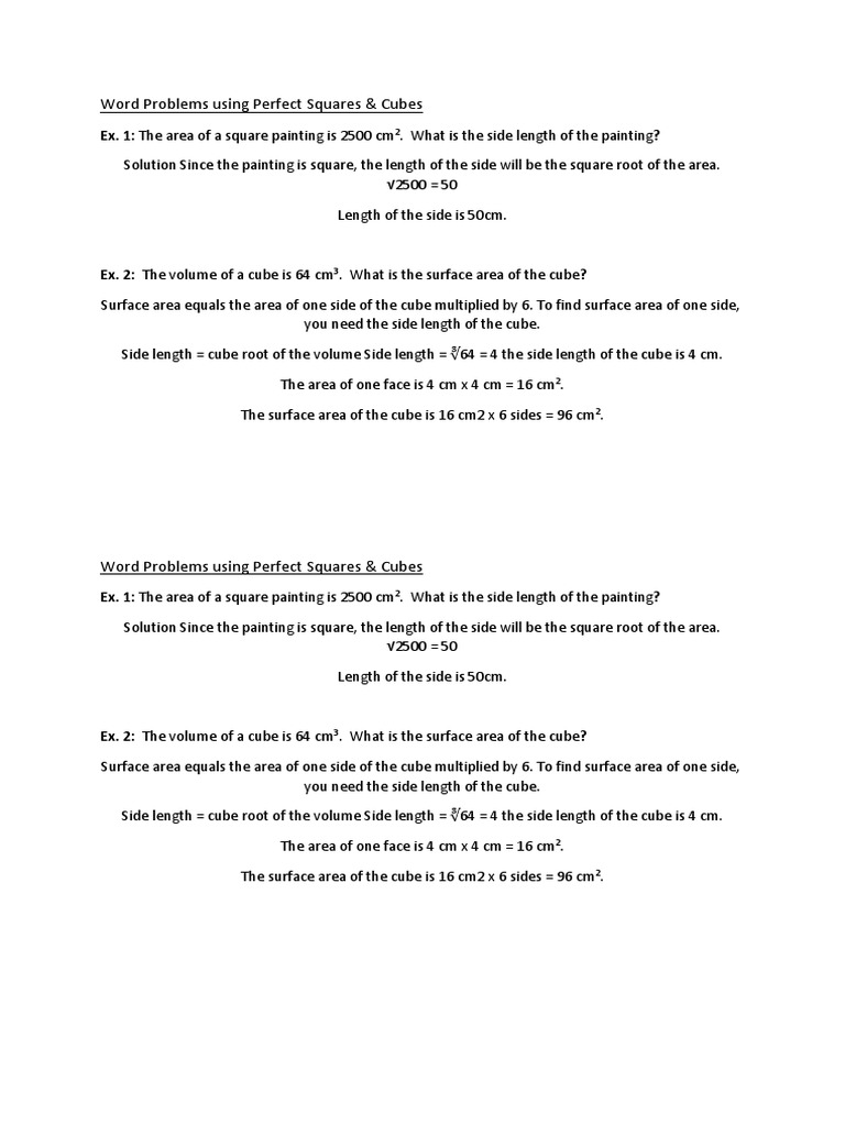 Word Problems Using Perfect Squares & Cubes: Ex. 1: The Area of A ...