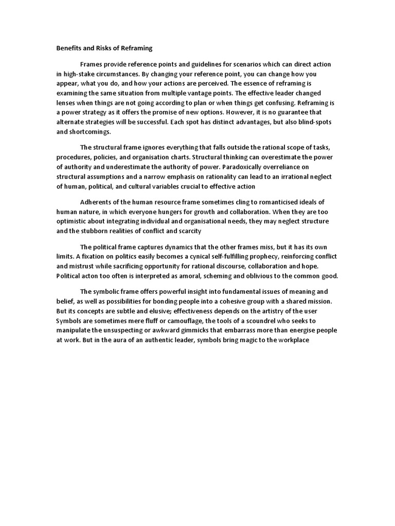 Benefits and Risks of Reframing | PDF