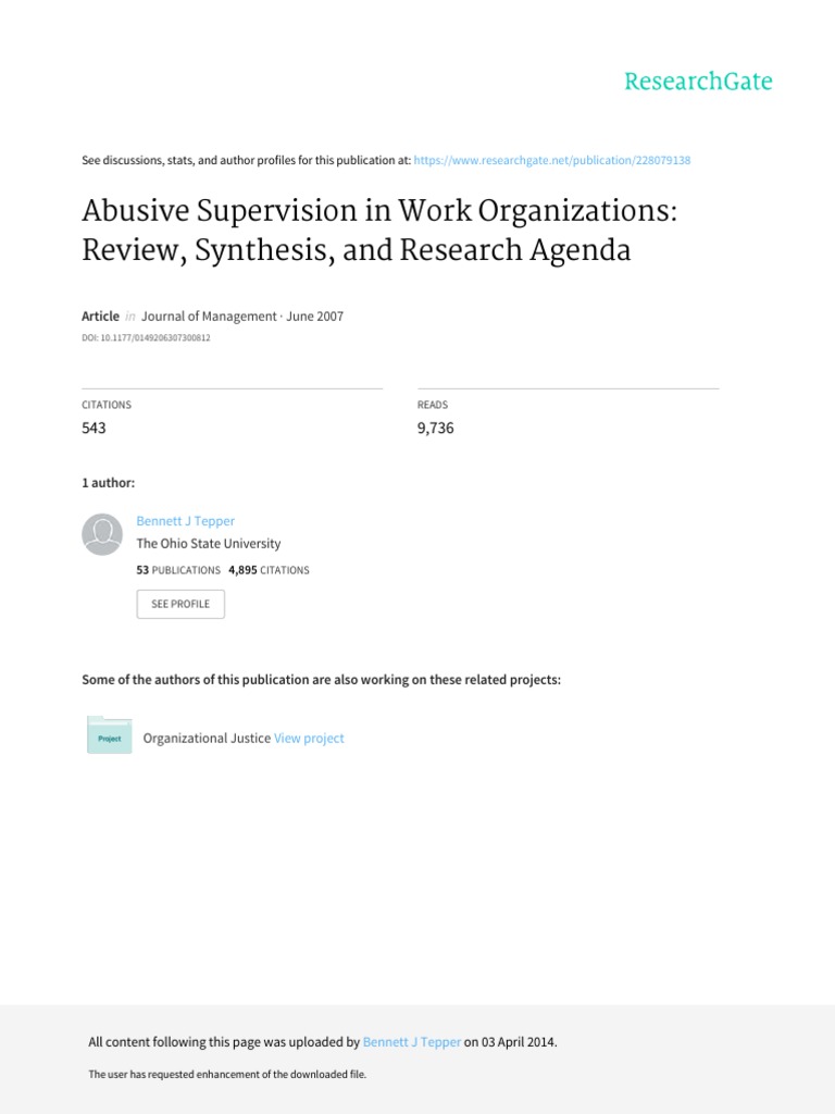Abusive Supervision in Work Organizations Review S | PDF | Workplace ...