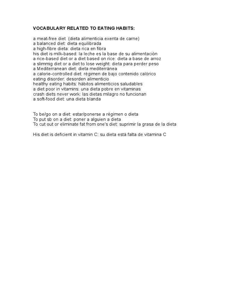 Vocabulary Related To Eating Habits | PDF