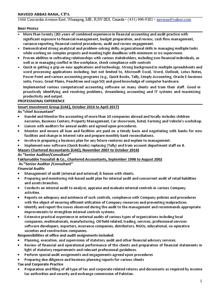 Naveed CV | PDF | Internal Control | Audit