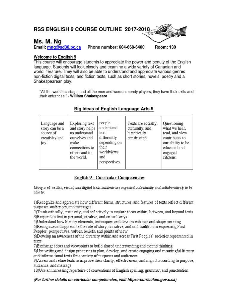 English 9 Course Outline 2016-2017 | PDF | Educational Assessment ...