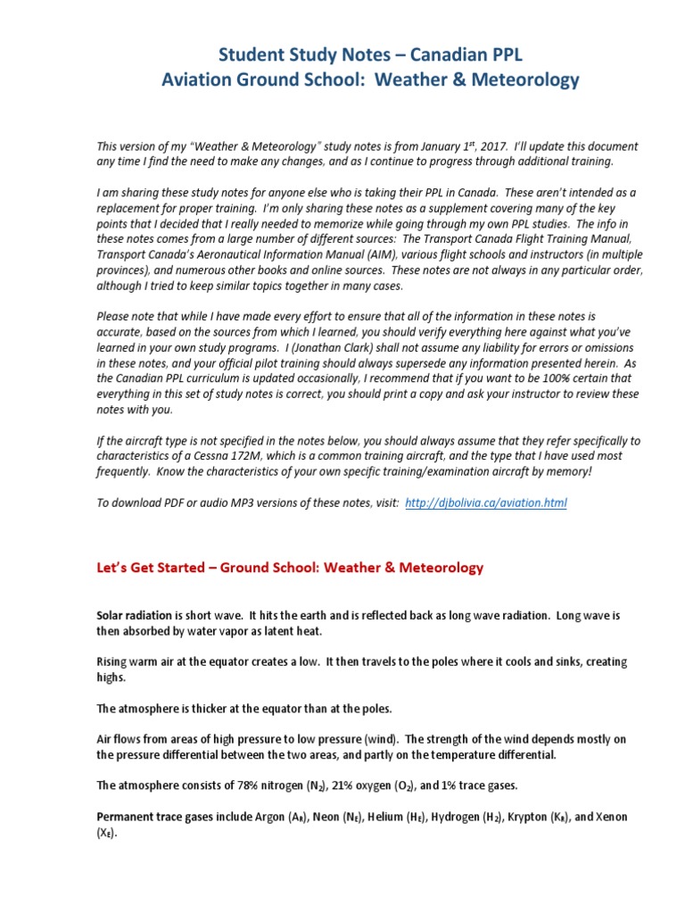 Study Notes Weather Meteorology | PDF | Cloud | Troposphere